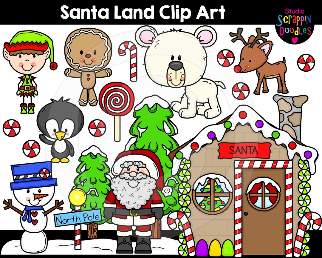 Santa Land Clip Art - Cute North Pole Christmas Graphics - Santa's Work ...
