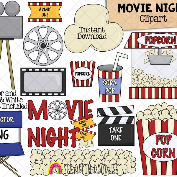 Movie Night Clip Art - Etsy