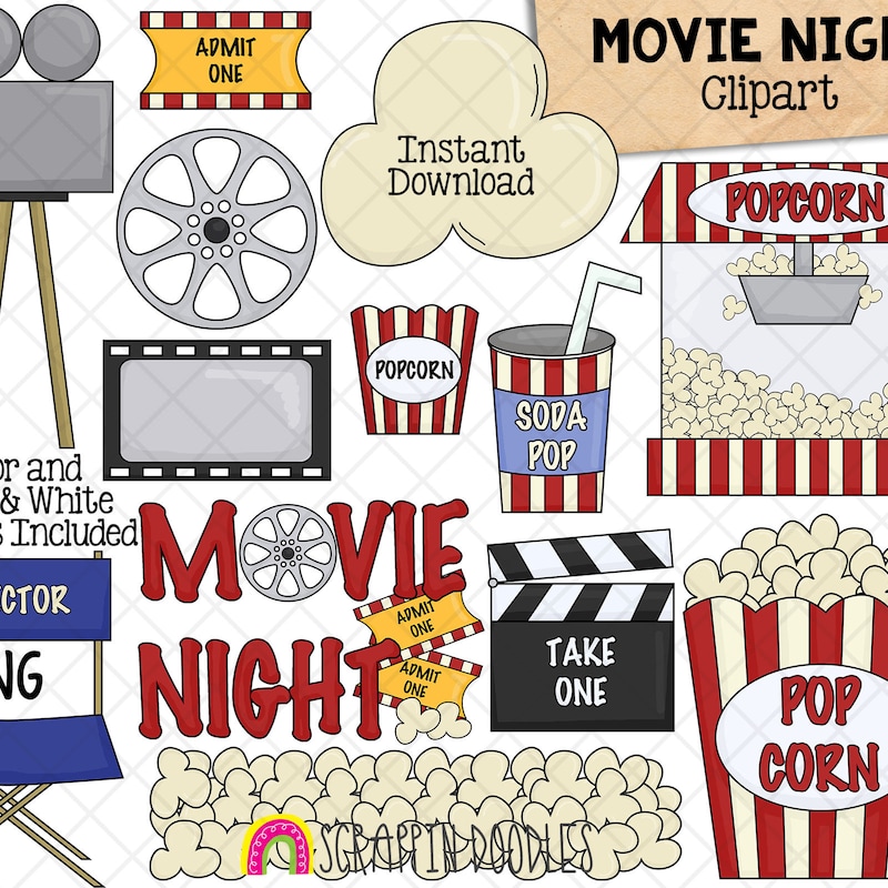 Movie Night Clip Art - Etsy