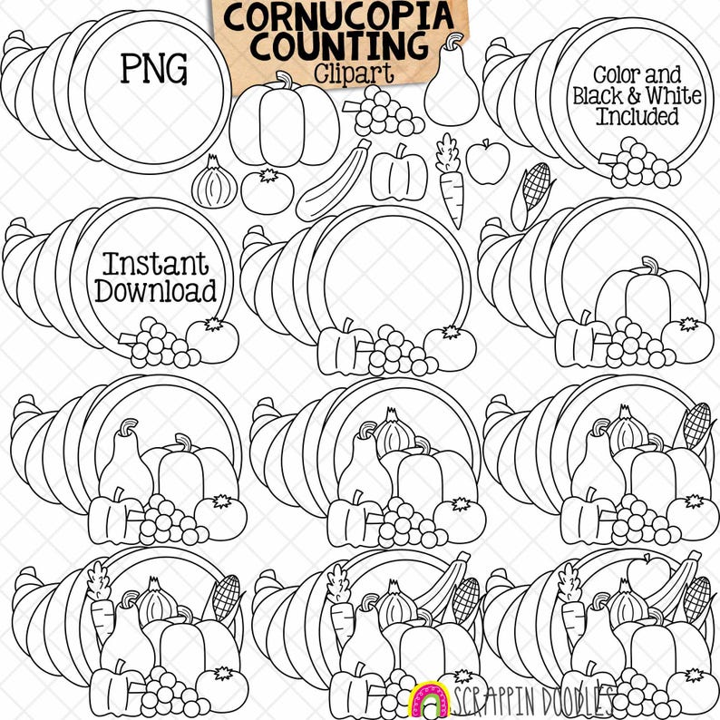Counting Cornucopia Clipart - Thanksgiving Vegetables Fruit in ...