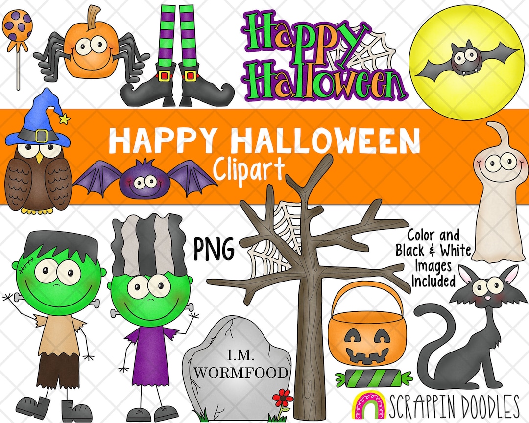 Black And White Happy Halloween Clipart