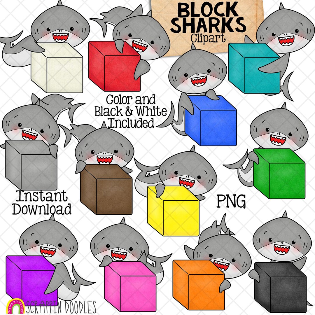 Shark Clip Art - Grey Sharks Holding Color Blocks Clipart - Colour ...