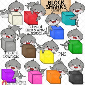 Shark Clip Art - Grey Sharks Holding Color Blocks Clipart - Colour ...