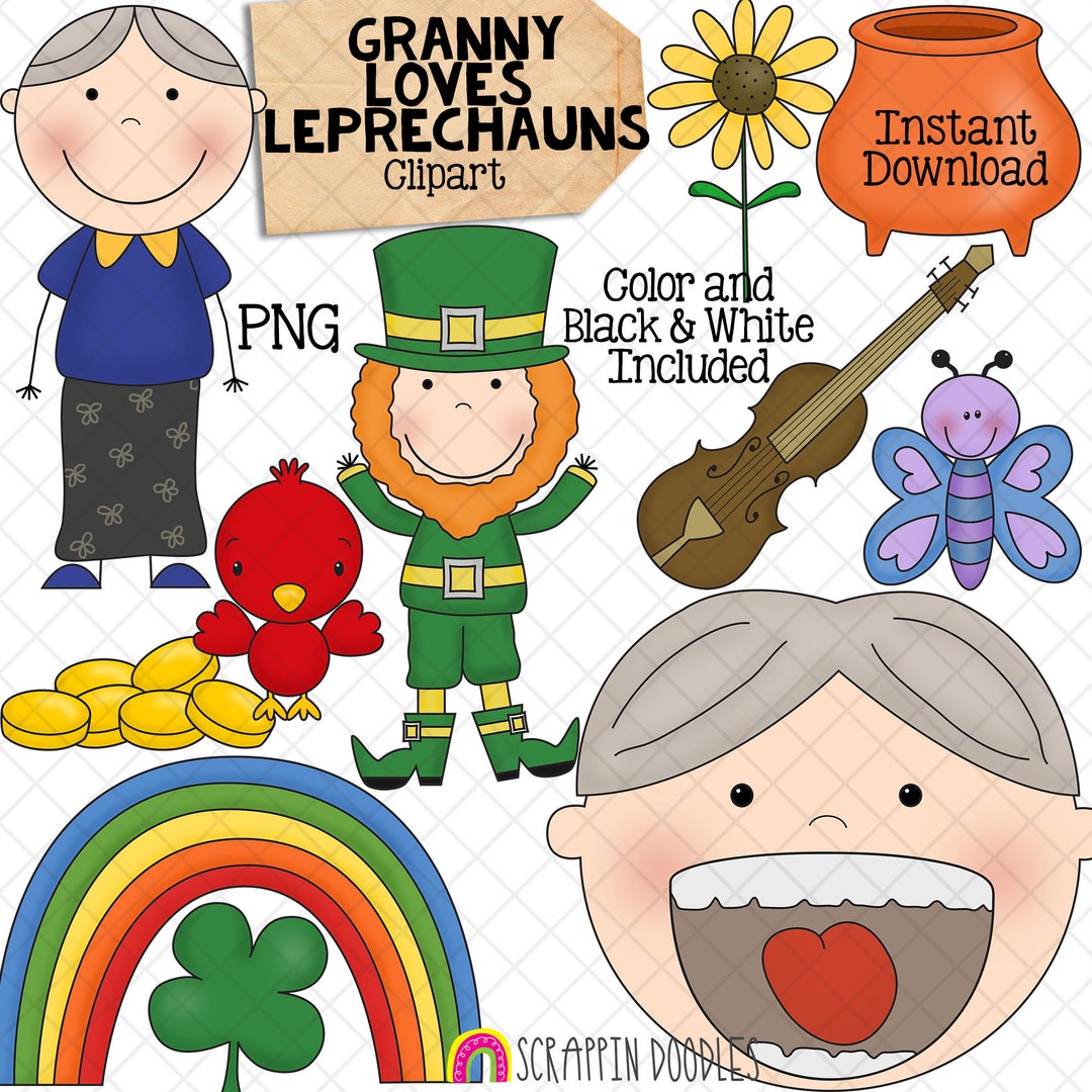 Old Lady Swallowed a Clover Clip Art - Granny Loves Leprechauns ...