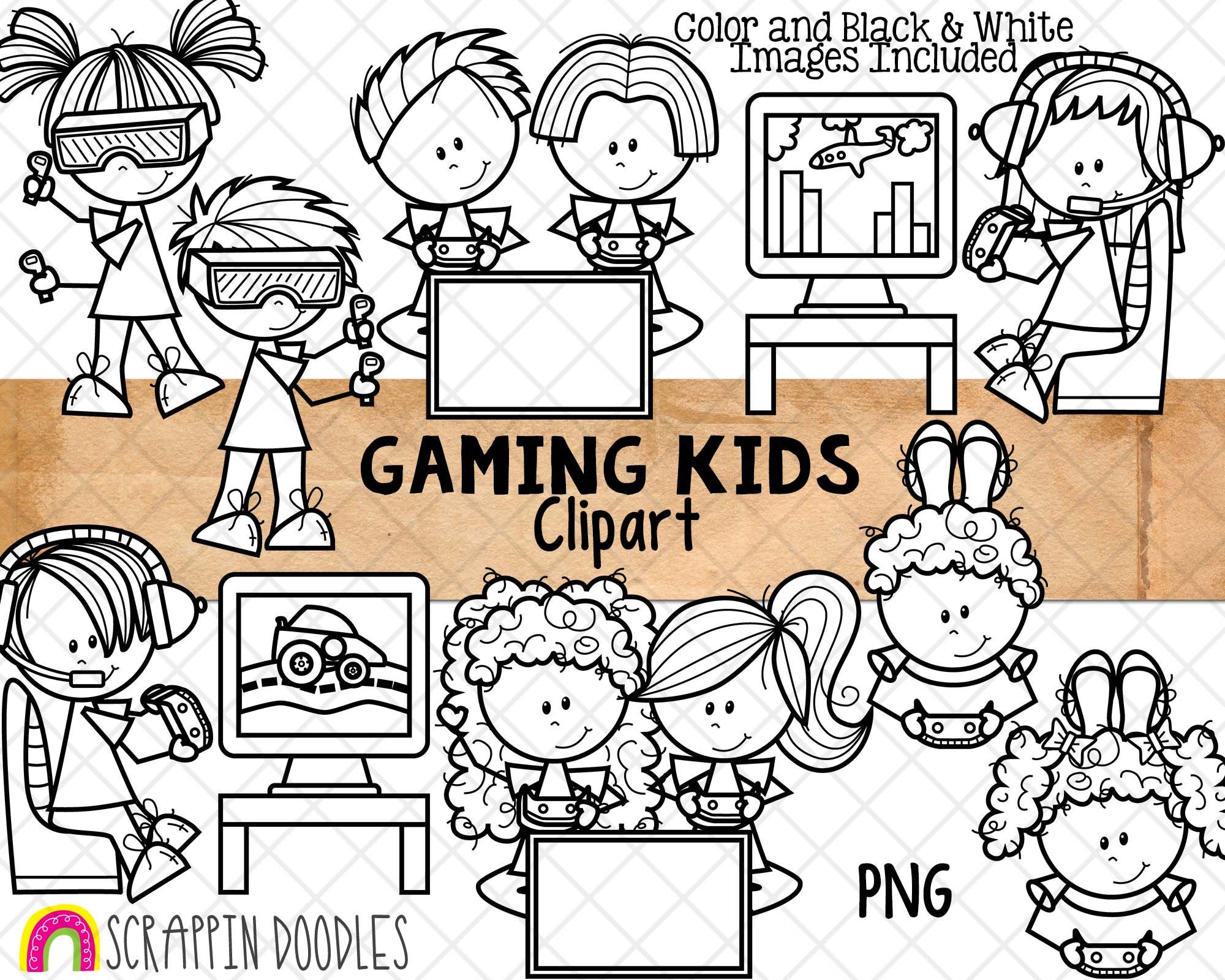 Gaming Clipart Kids Playing Video Games Virtual Reality - Etsy Canada