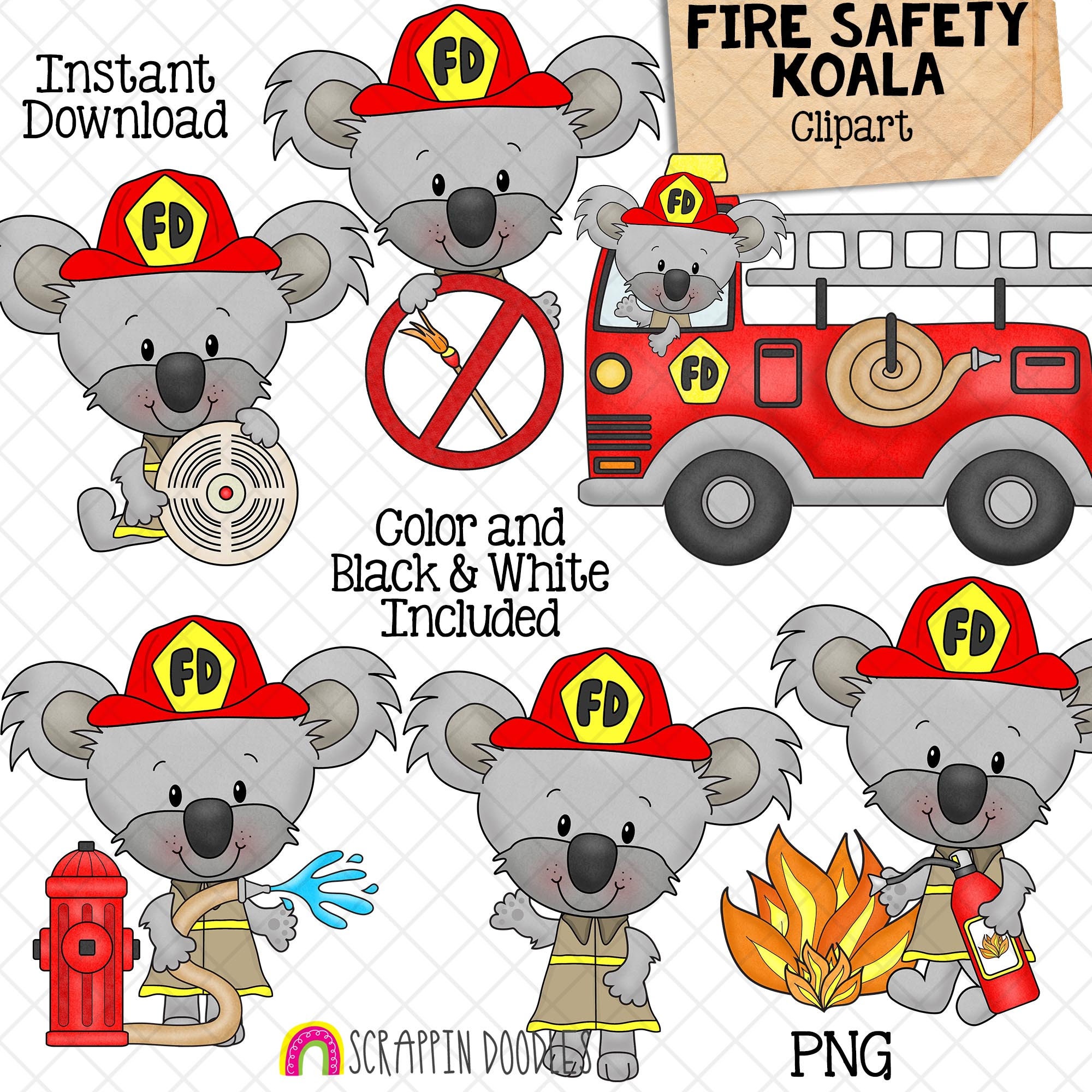 Koala Clipart - Cute Fire Safety Koala Bears Graphics - Commercial Use ...