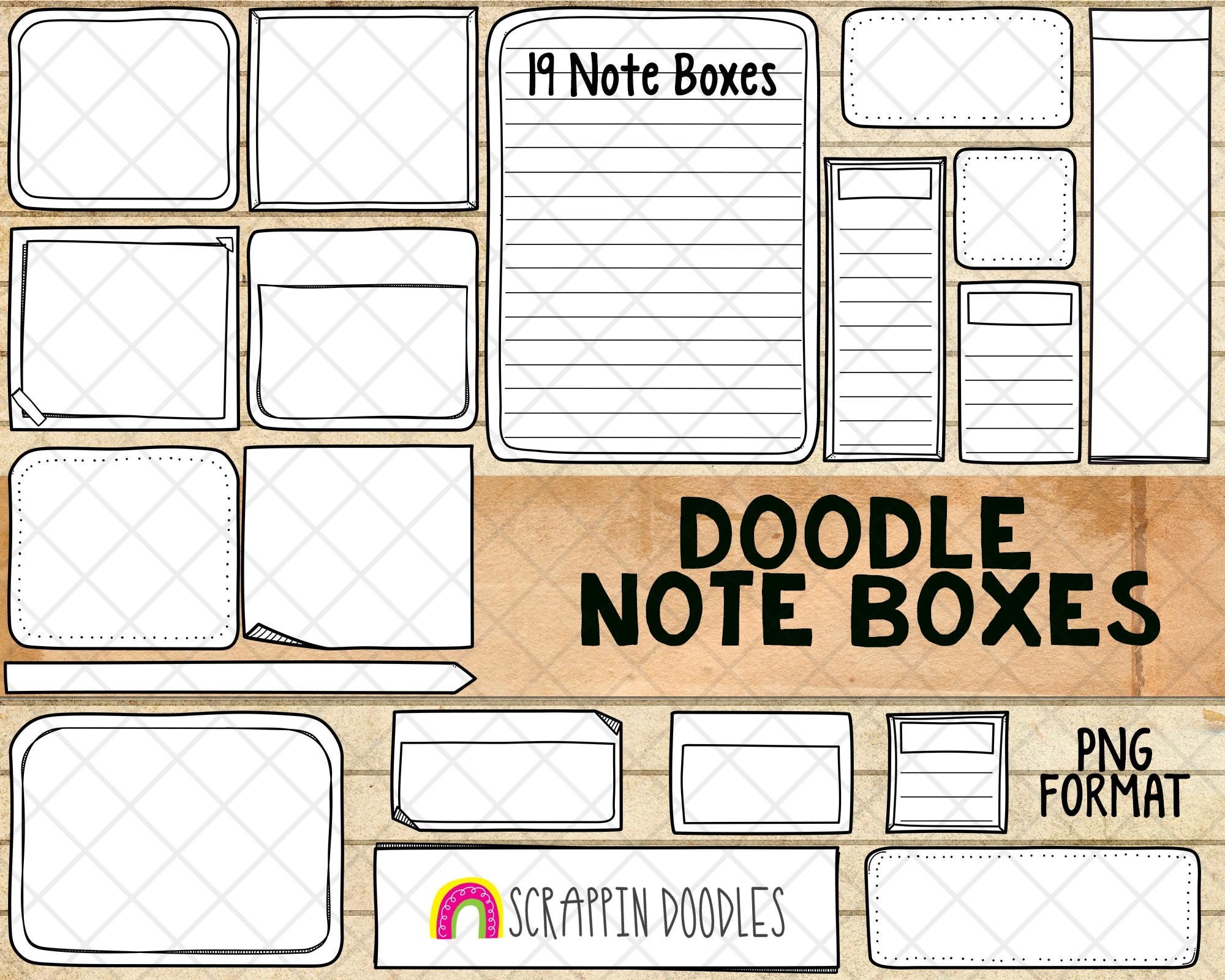 Doodle Note Boxes Clipart Hand Doodled Sticky Notes Black & White Note ...