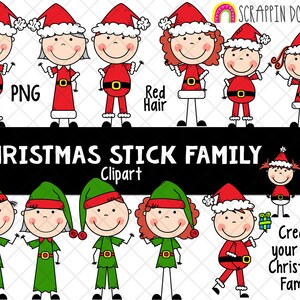 Christmas Stick Family Clip Art Various Hair Colors Stick | Etsy