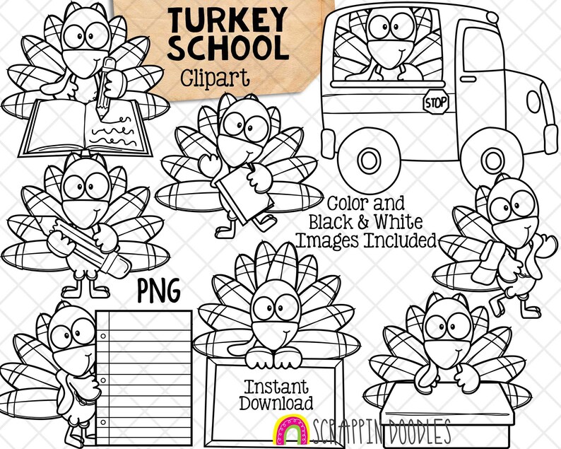 Turkey Clipart School Turkey Clip Art Back to School - Etsy