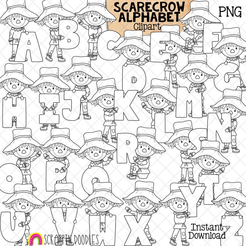Scarecrow Alphabet Clip Art - Scarecrows Holding Letters Clipart ...