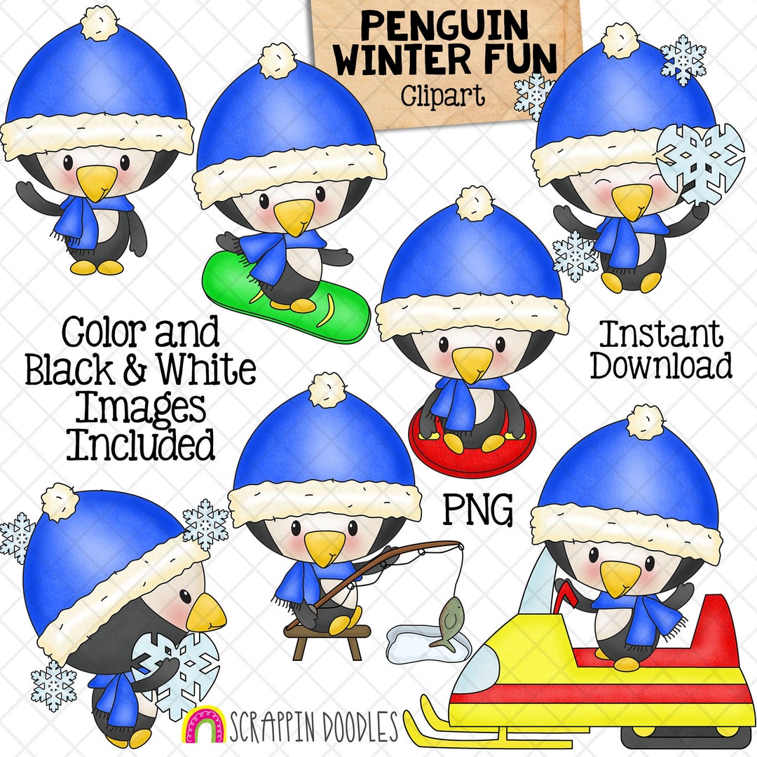 Penguin Clipart - Winter Sports Penguins - Snowmobiling - Ice Fishing ...