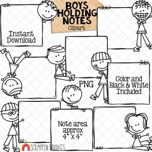 Holding Notes Clipart - Doodle Boys - Kids Holding Frames - School Clip ...