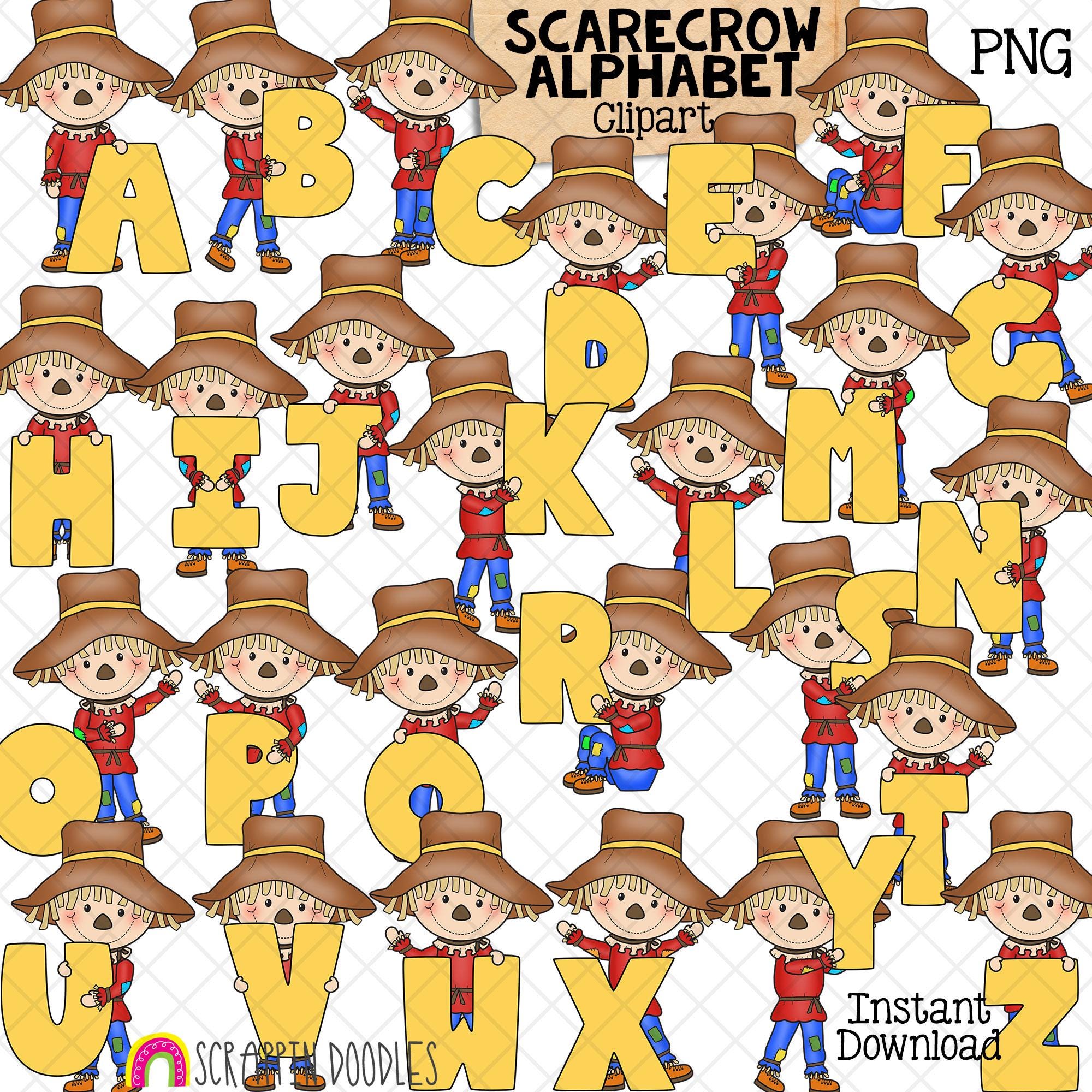 Scarecrow Alphabet Clip Art - Scarecrows Holding Letters Clipart ...