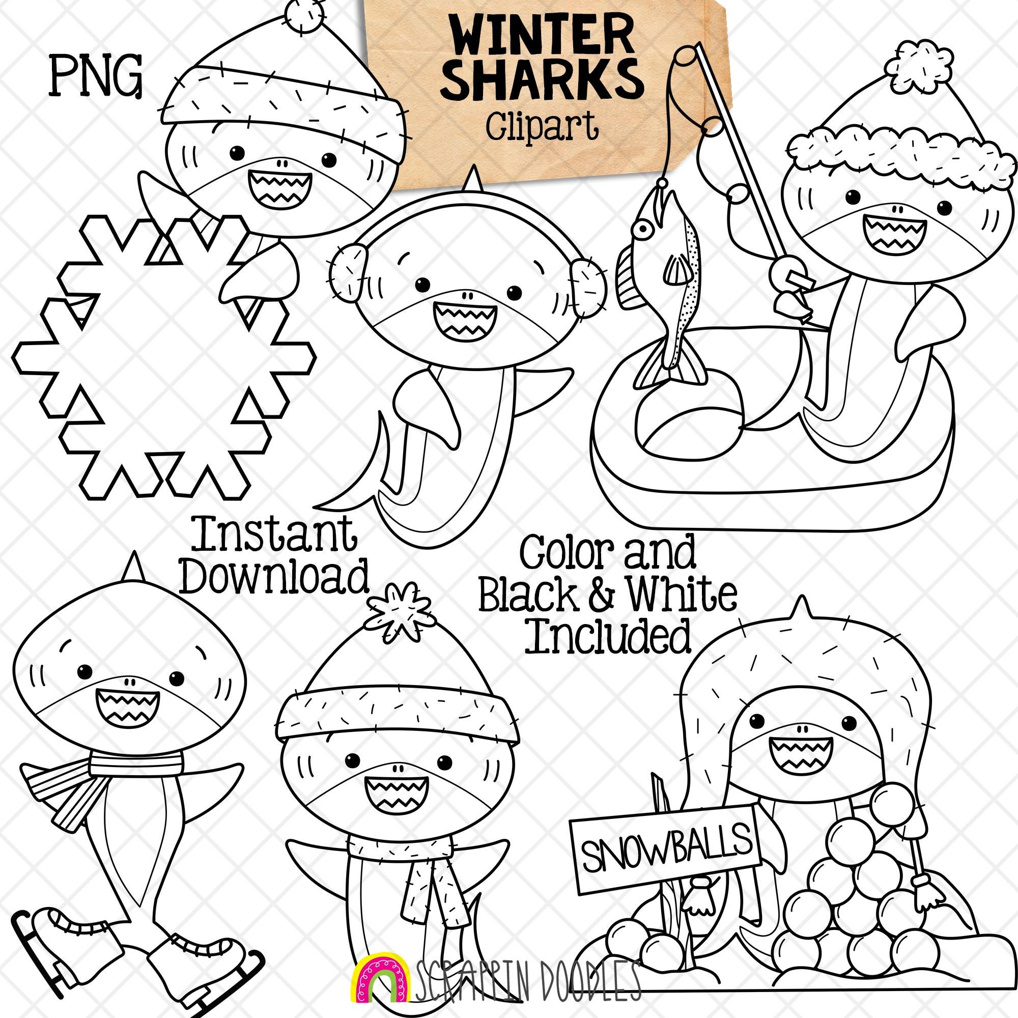 Winter Sharks Clip Art Grey Shark Clipart Baby Shark Commercial Use PNG ...