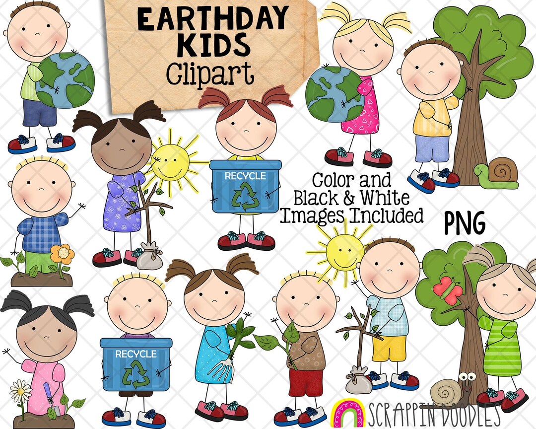 Earth Day Kids Clipart - Stick Kids Save the Earth - Environmental Kids ...