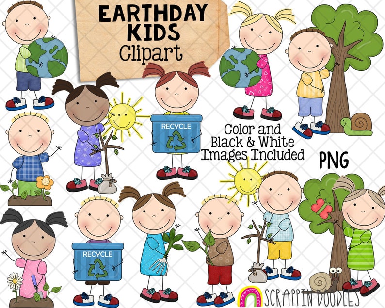 Earth Day Kids Clipart Stick Kids Save the Earth Environmental Kids ...