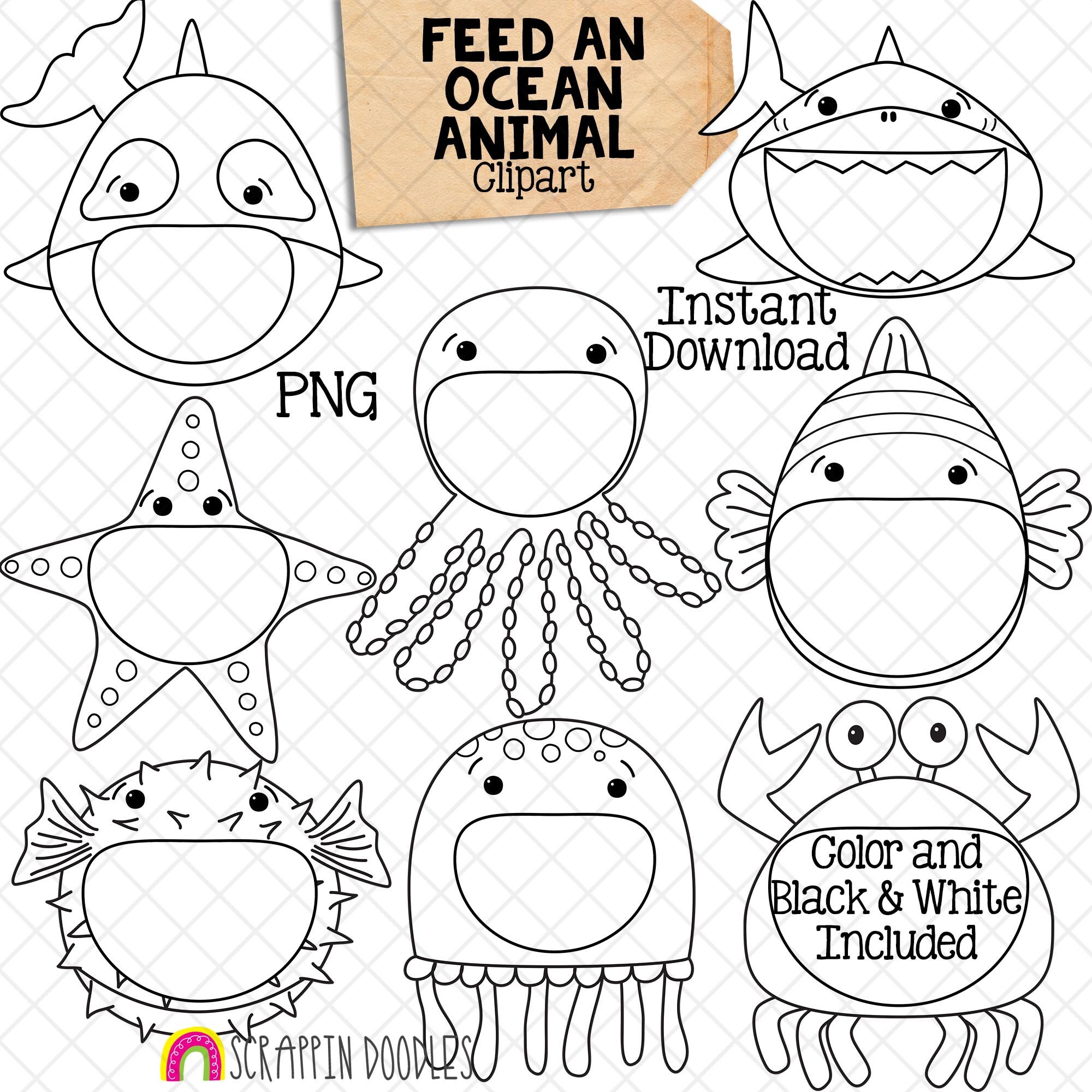 Feed an Ocean Animal Clipart Feeding Open Mouth Animals Shark Octopus ...