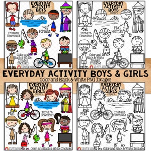 Doodle Kids Clipart Bundle 2 - Doodle Boy and Girl Bundle 2 - Christmas ...