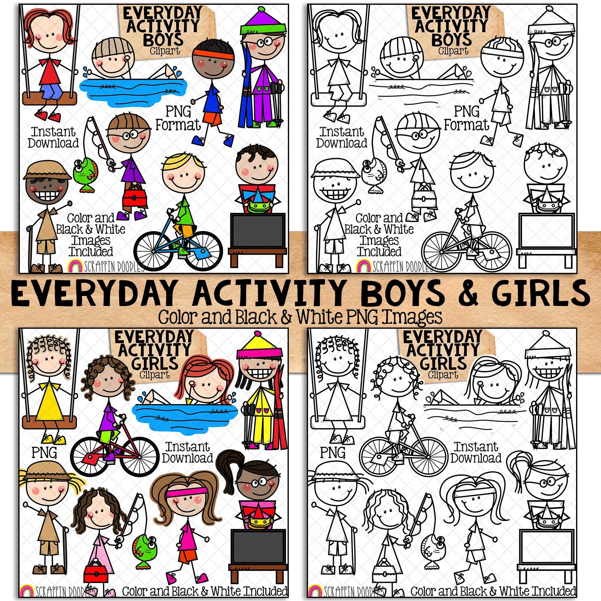 Doodle Kids Clipart Bundle 2 - Doodle Boy and Girl Bundle 2 - Christmas ...