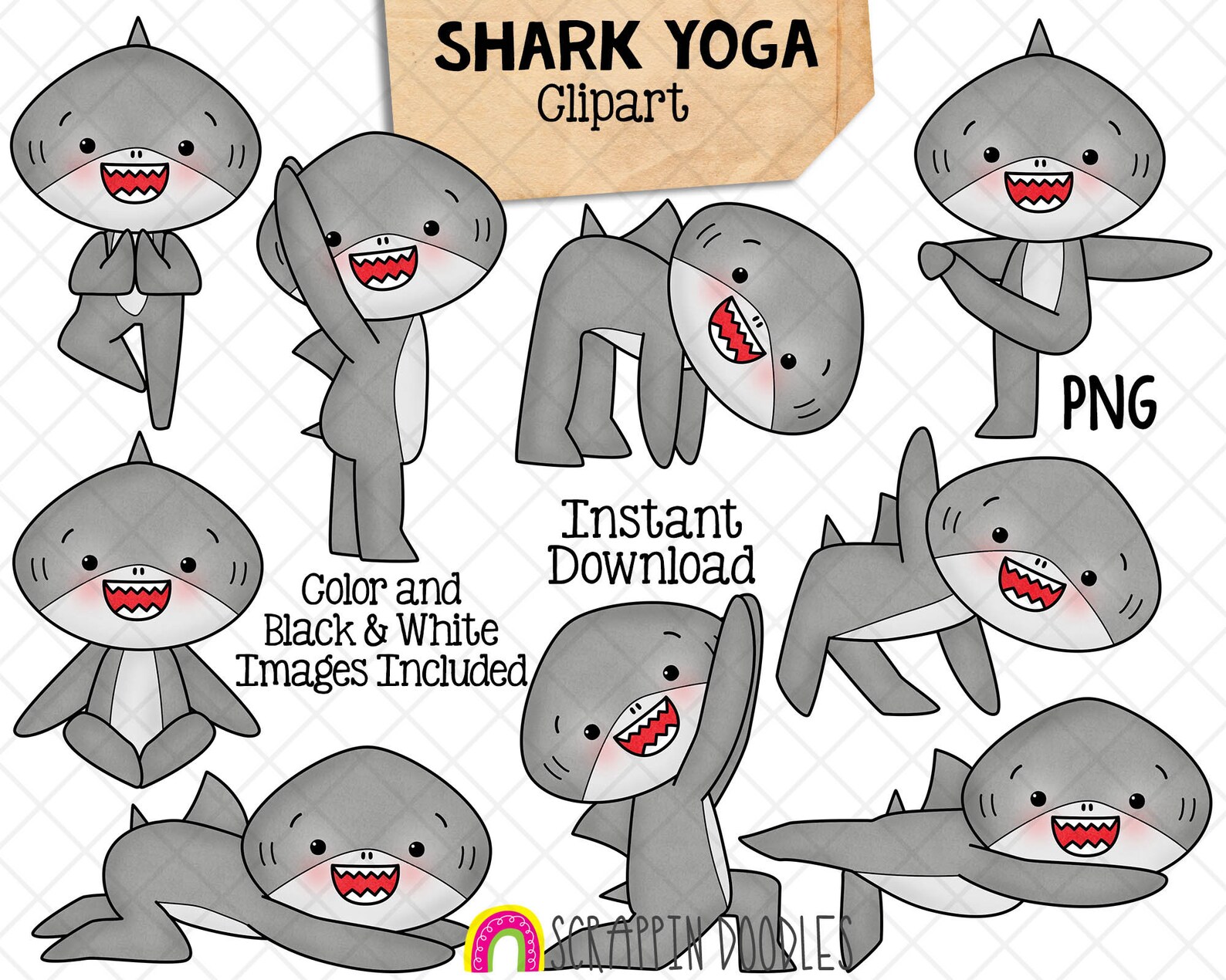 Shark Yoga Clip Art - Stretching Clipart - Sharks Doing Yoga Poses ...