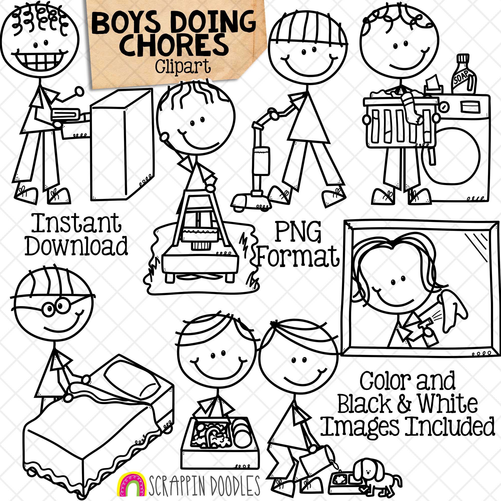 Household Chores Clipart - Doodle Boys Clip Art - Kids Doing Chores ...