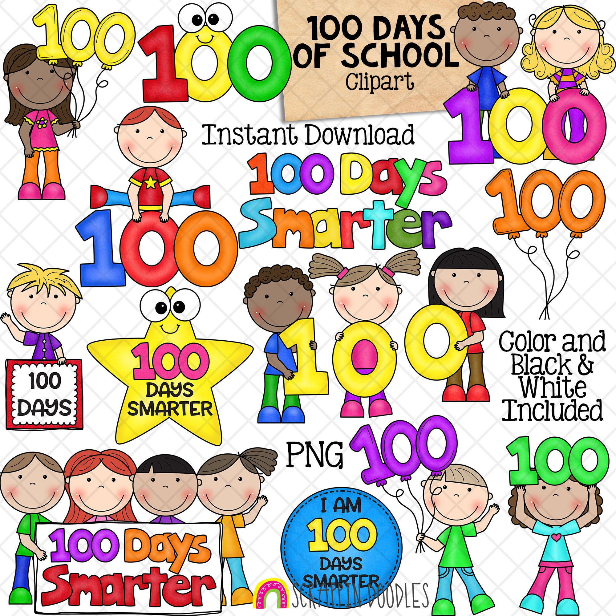 100 Days of School Clipart - One Hundred Days Smarter - 100th ...