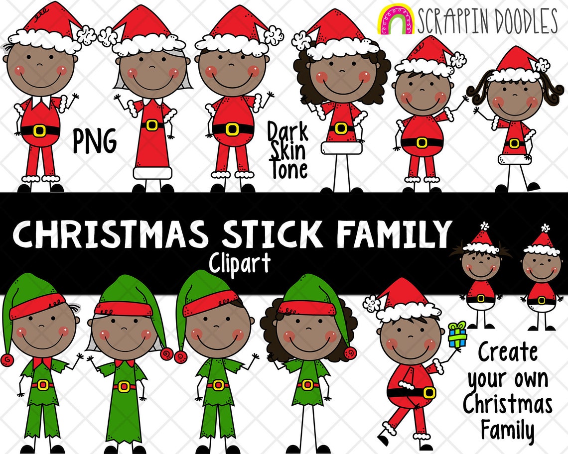 Christmas Stick Family Clip Art Various Hair Colors Stick | Etsy