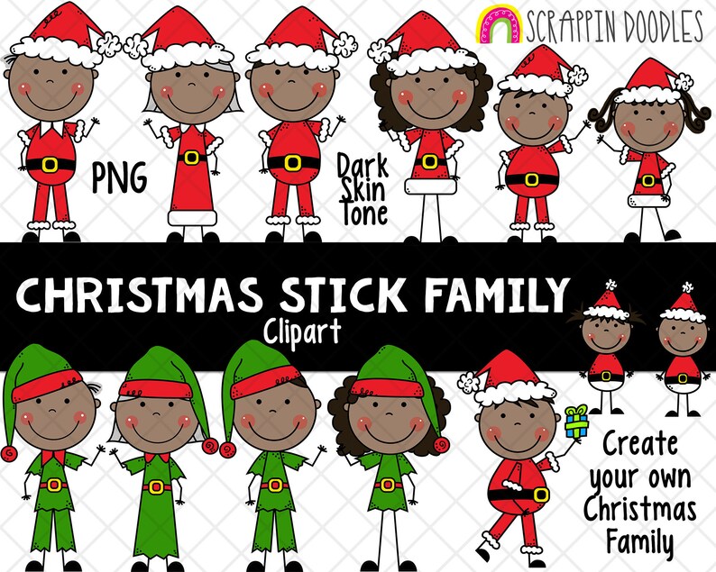 Christmas Stick Family Clip Art Various Hair Colors Stick | Etsy
