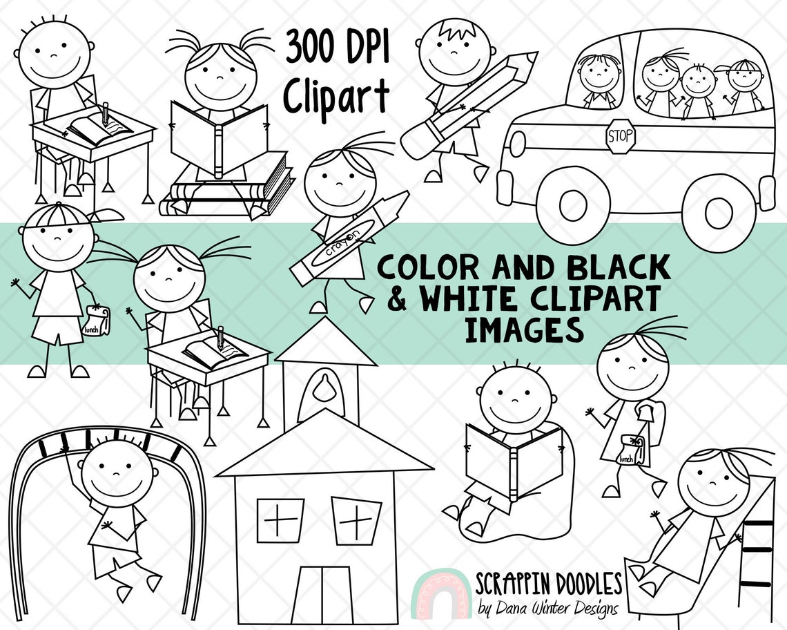 School Stick Kids Clip Art – 300 DPI PNG Images (digital Download) - Etsy