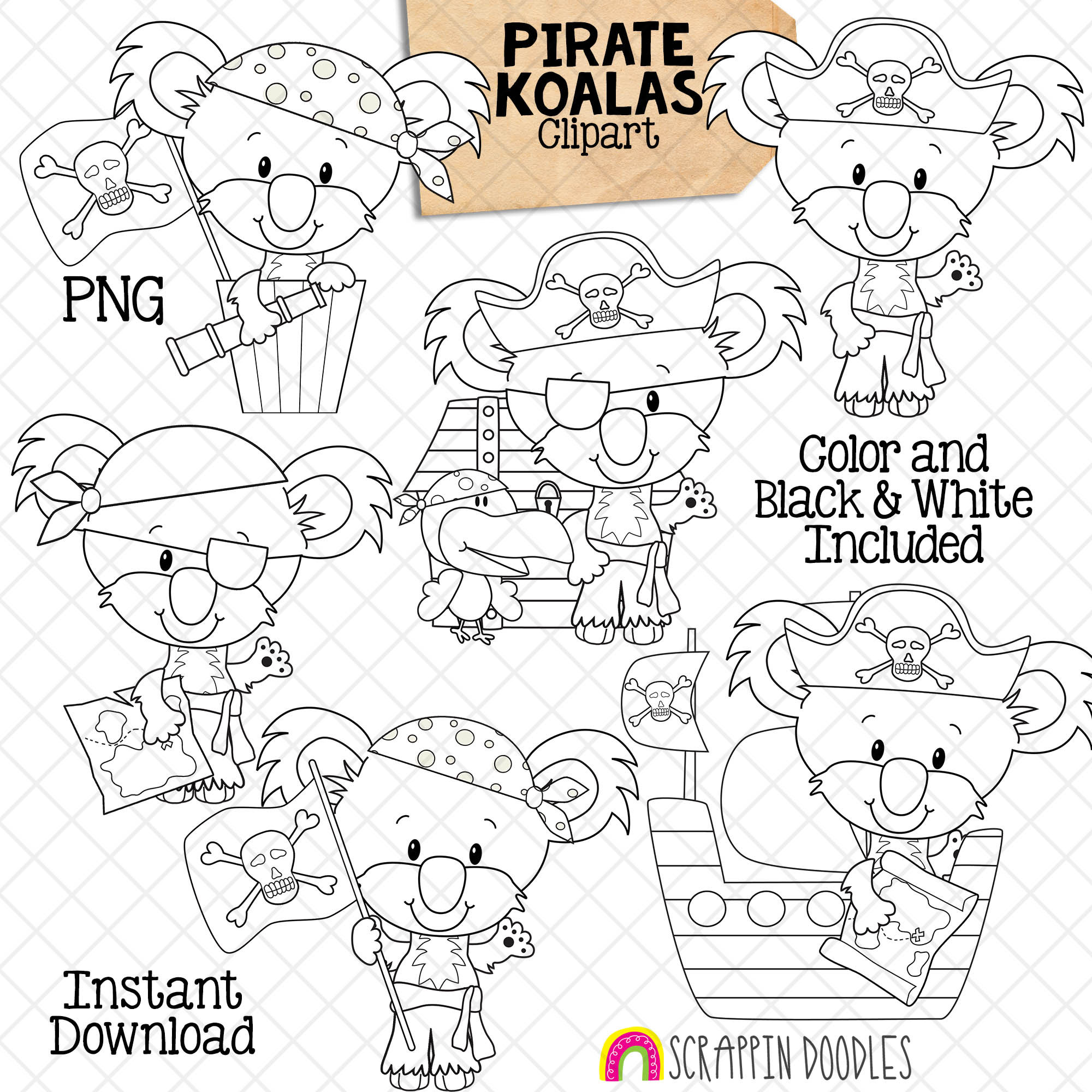 Koala Clipart Pirate Ship Koala Bears Graphics Commercial - Etsy
