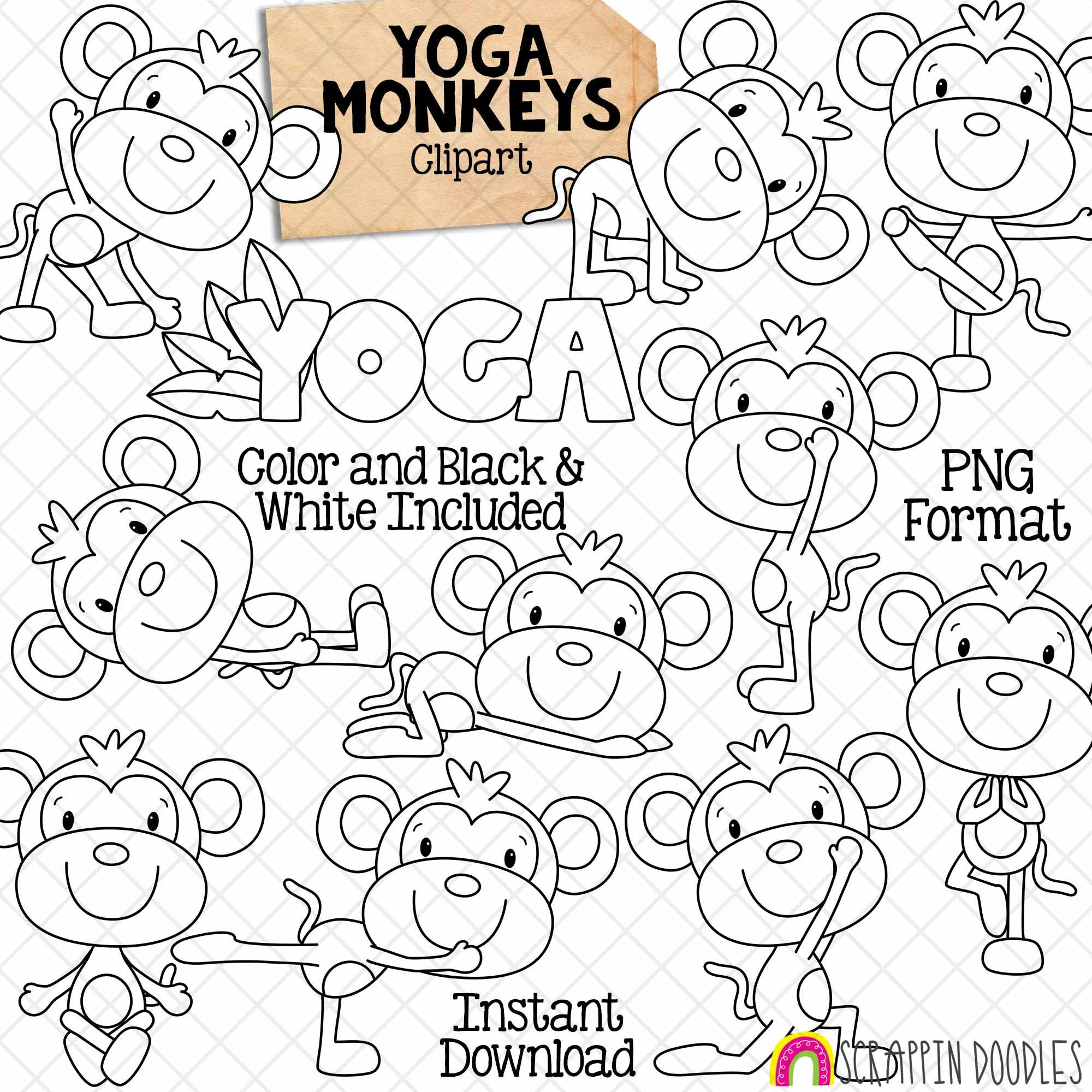 Yoga Monkey Clip Art - Monkeys Doing Yoga Poses - Jungle Animals ...