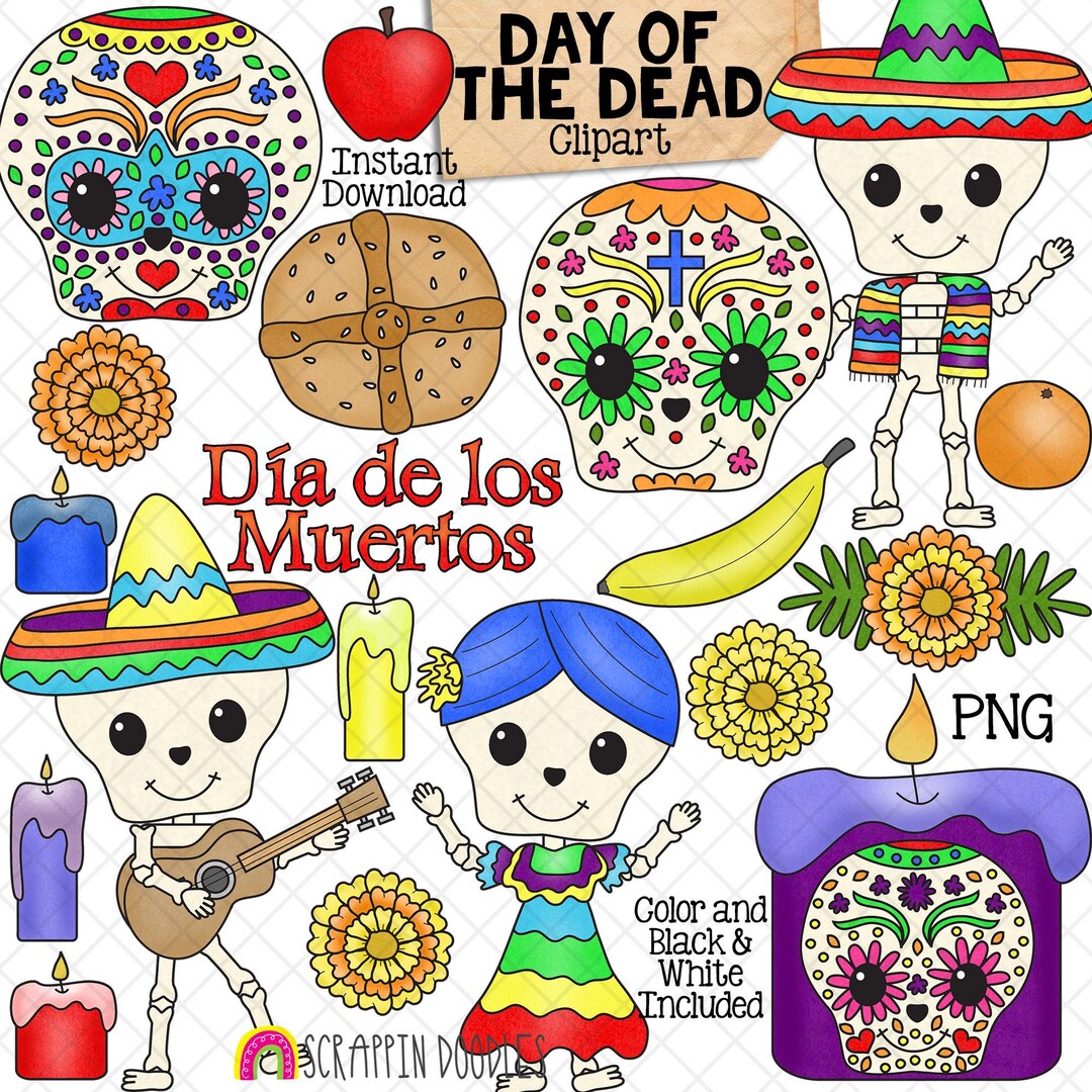 Day of the Dead Clip Art - Día De Los Muertos - Skeletons - Fruit ...