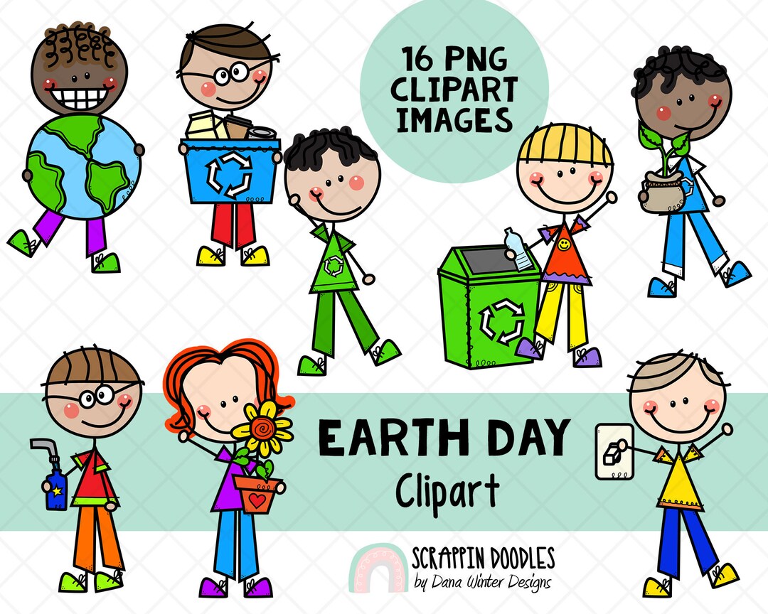 Earth Day Clipart Doodle Earth Day Boys Instant Download - Etsy