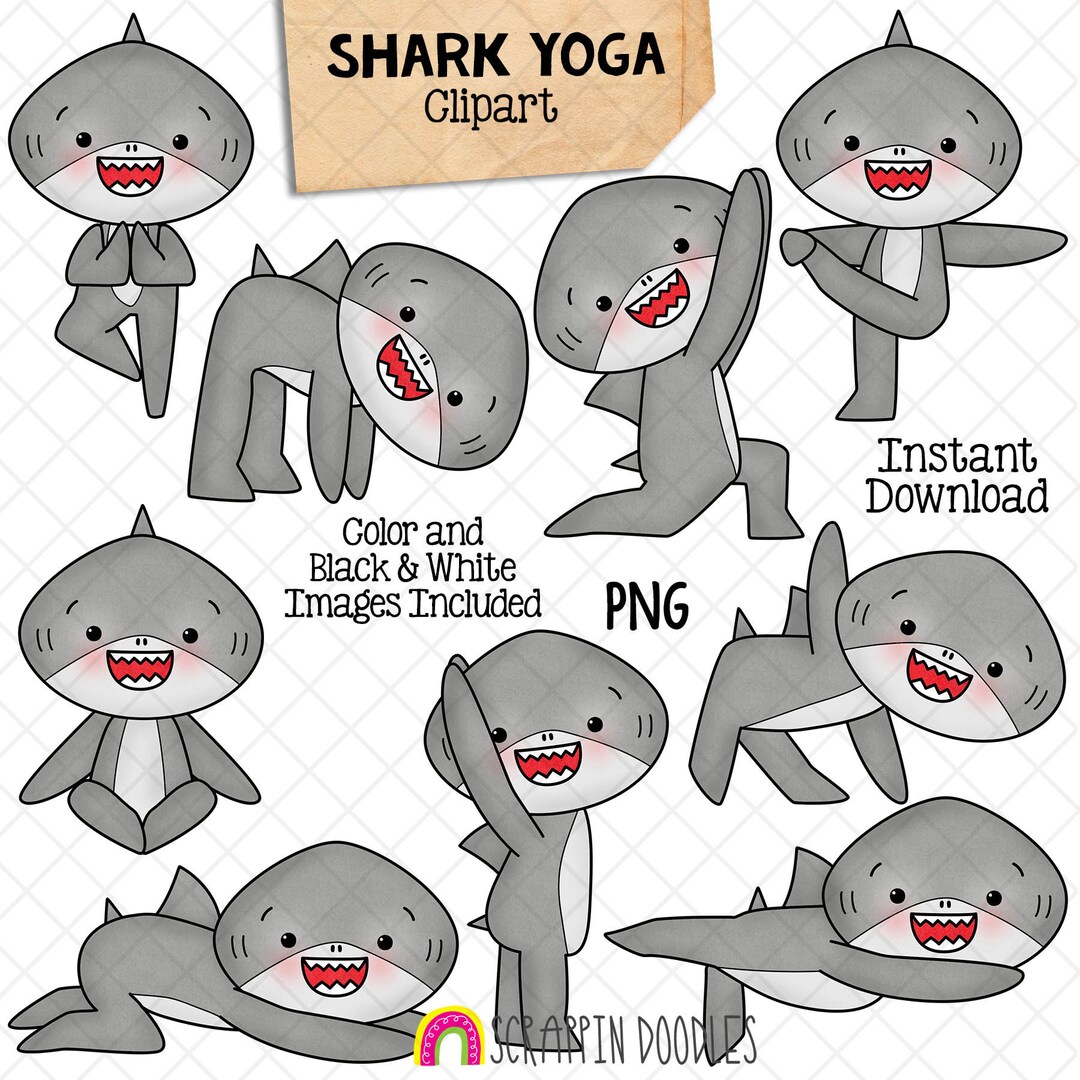 Shark Yoga Clip Art - Stretching Clipart - Sharks Doing Yoga Poses ...