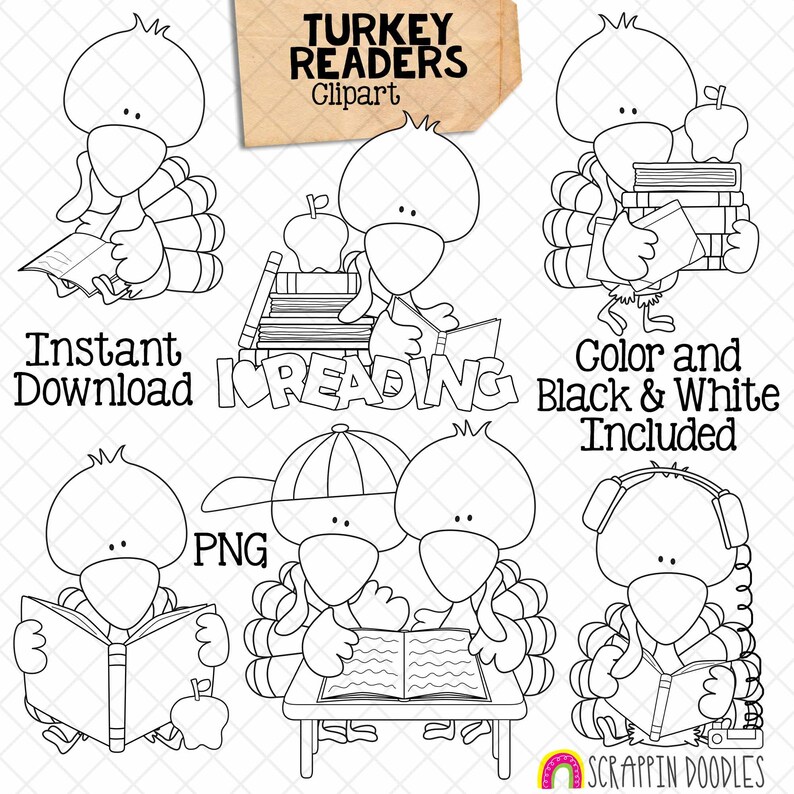 Turkey Clipart Reading Turkeys Clip Art Cute School Turkeys Graphics ...