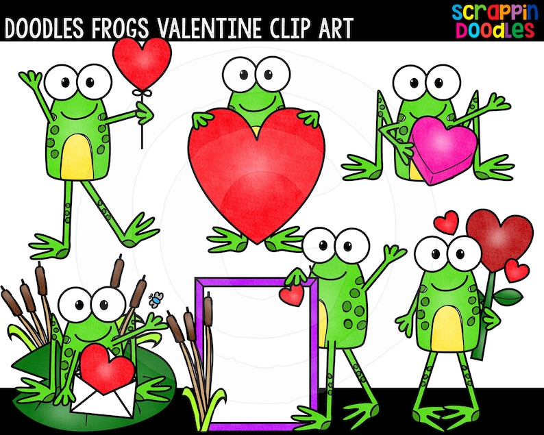 Doodle Frogs Valentine Clip Art Cute Commercial Use Valentine's Day ...