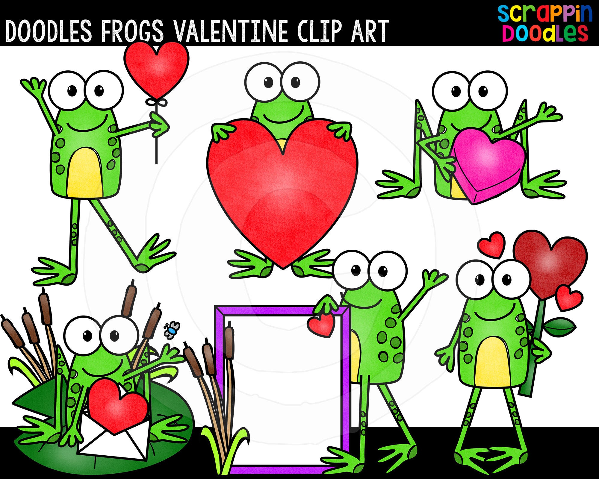 Doodle Frogs Valentine Clip Art Cute Commercial Use Valentine's Day ...