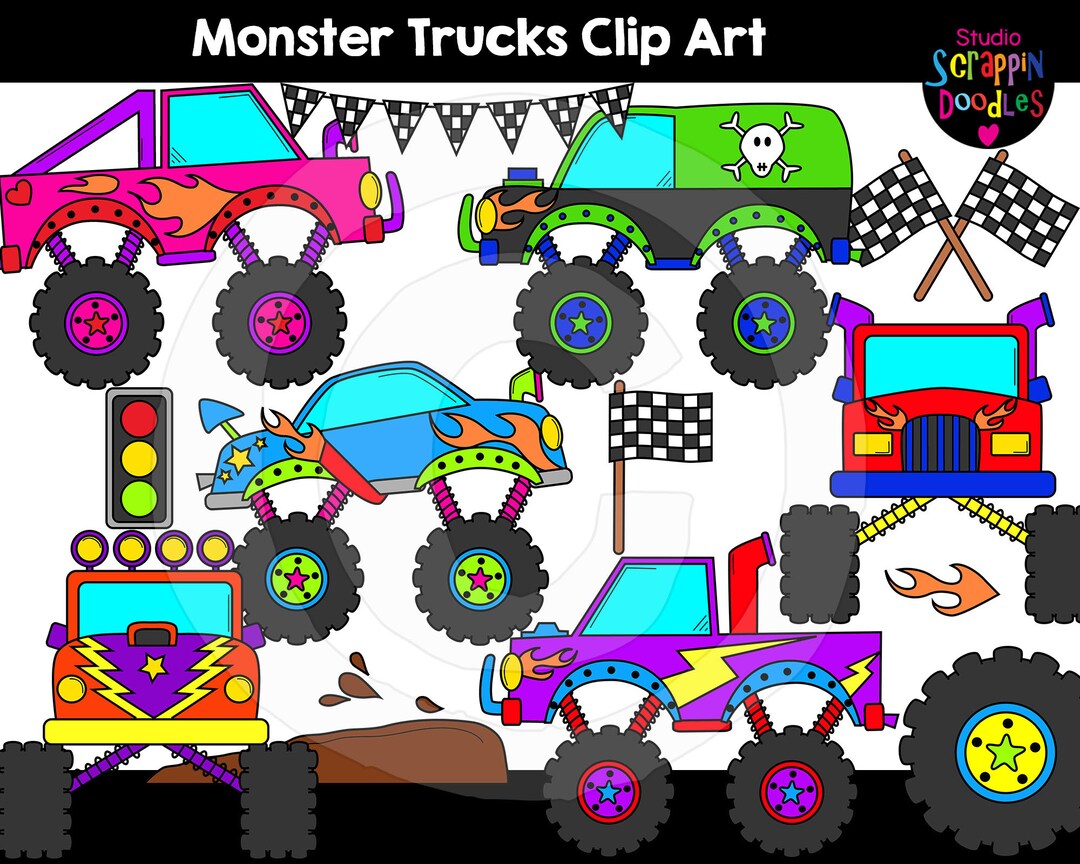 Monster Trucks Clip Art - Cute Commercial Use Monster Truck Themed ...