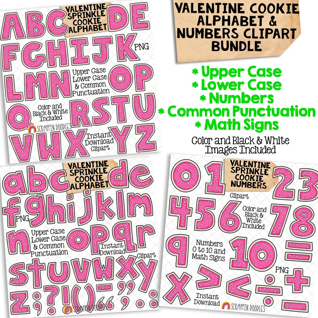 Valentine Cookie Alphabet Clipart - Pink Sprinkle Cookie Letters Clip ...