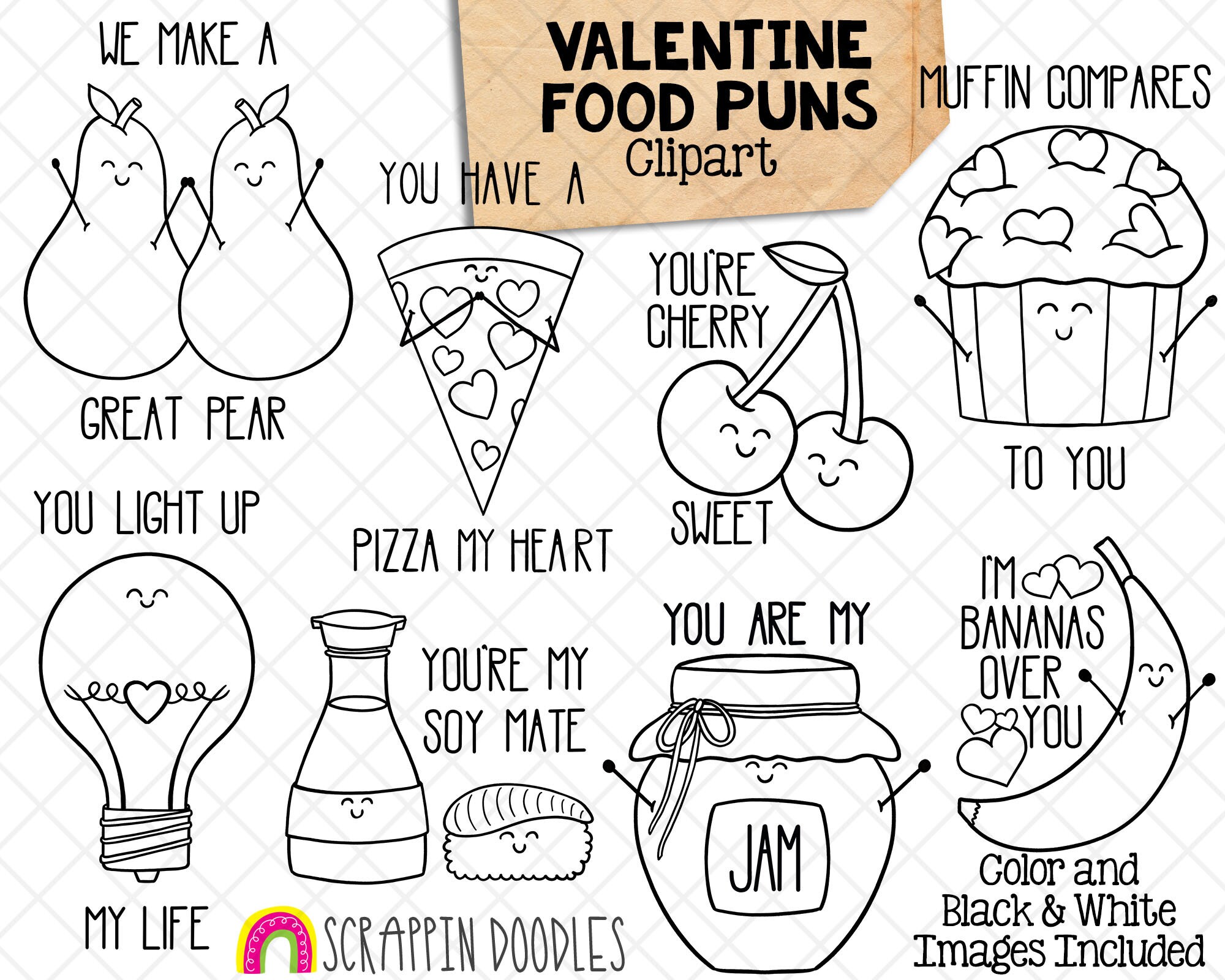 Valentines Day Food Pun Clipart Make Your Own Valentine Cards Cute Food ...