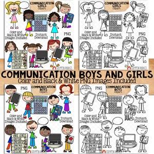 Doodle Kids Clipart Bundle 6 Doodle Boy and Girl Bundle Communication ...