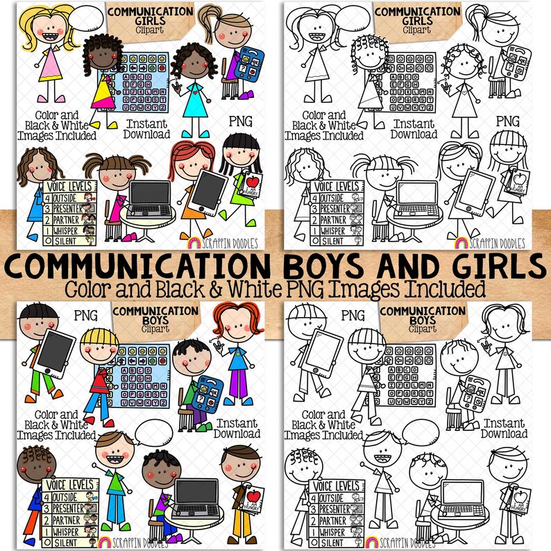 Doodle Kids Clipart Bundle 6 - Doodle Boy and Girl Bundle ...