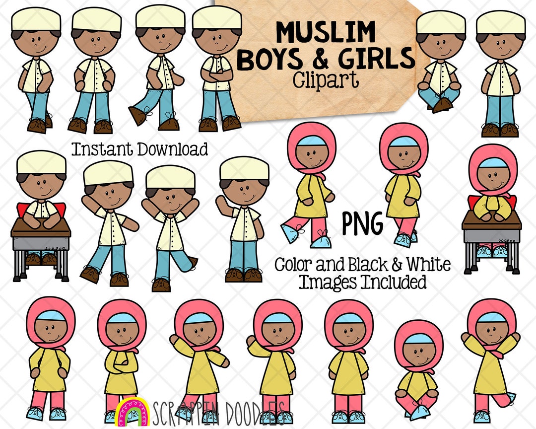 Muslim Boys and Girls Kids Clipart - Multi Cultural Children Posing ...