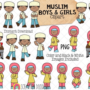 Muslim Boys and Girls Kids Clipart - Multi Cultural Children Posing ...