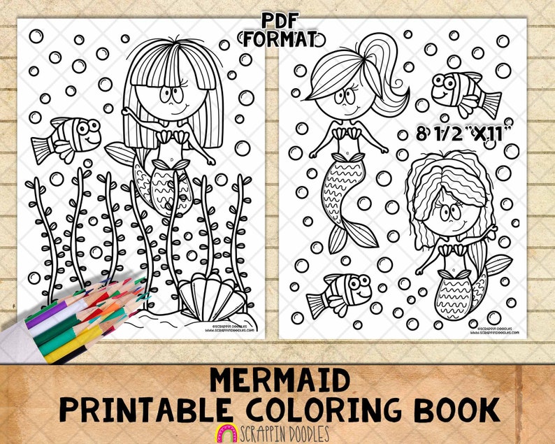 Mermaid Coloring Book Mermaid Coloring Pages Printable PDF - Etsy