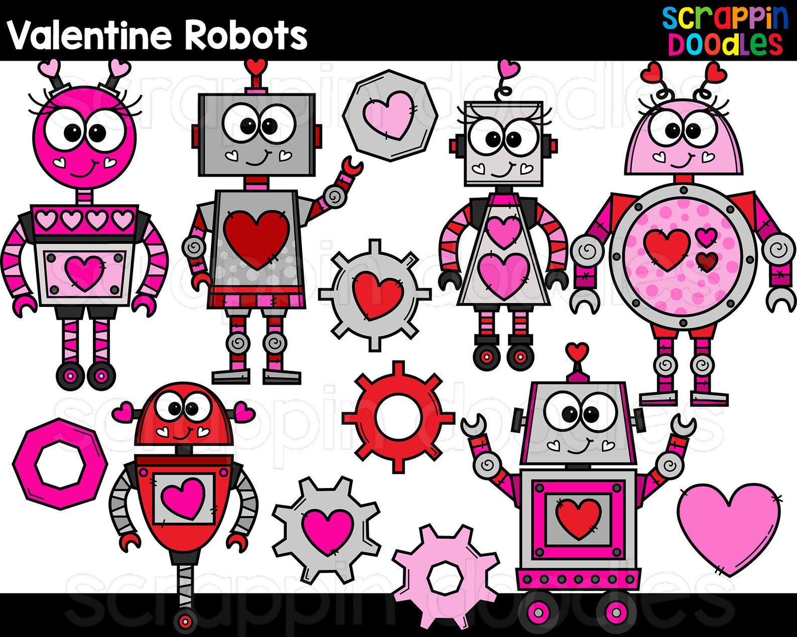 Valentine Robots Clip Art - Cute Commercial Use Robot Clipart ...