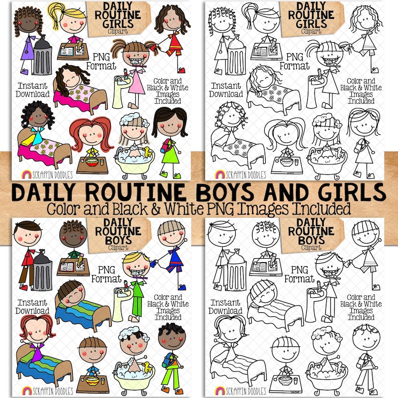 Doodle Kids Clipart Bundle 6 - Doodle Boy and Girl Bundle ...