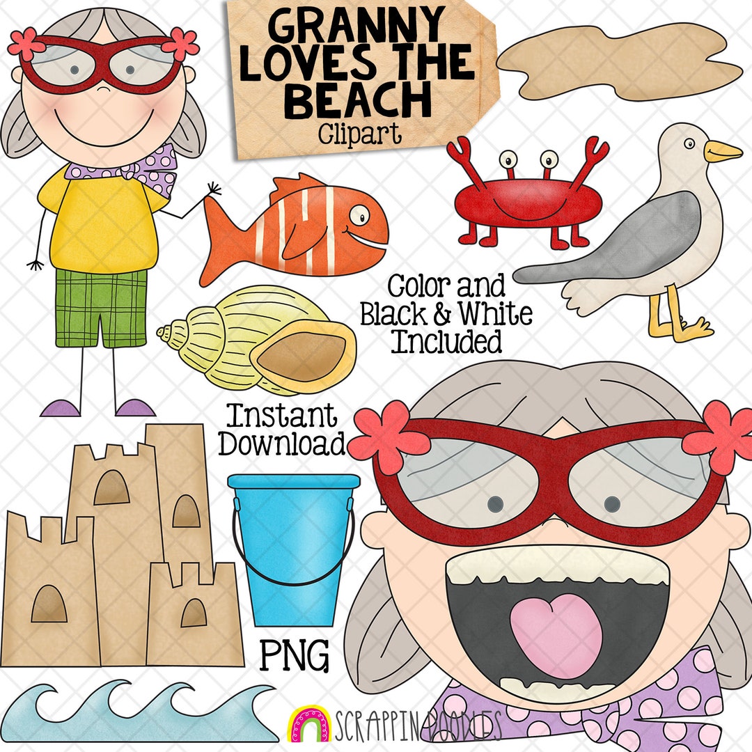 Old Lady Swallowed a Shell Clip Art - Hand Drawn PNG - Granny Loves the ...