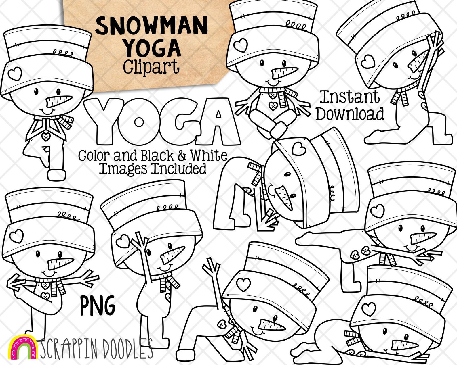 Snowman Yoga Clip Art Winter Stretching Clipart Yoga Pose Graphics ...