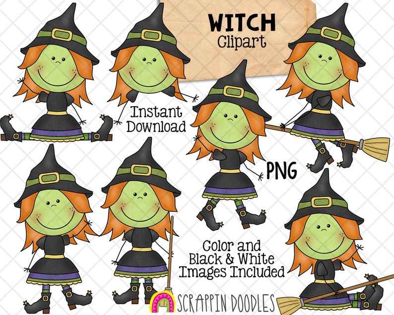 Witch Clipart Witch PNG Halloween Graphics Commercial - Etsy